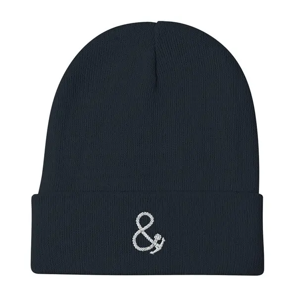 ANCHOR & CREW Navy Ampersand Signature Cotton Blend Embroidered Beanie - Blue