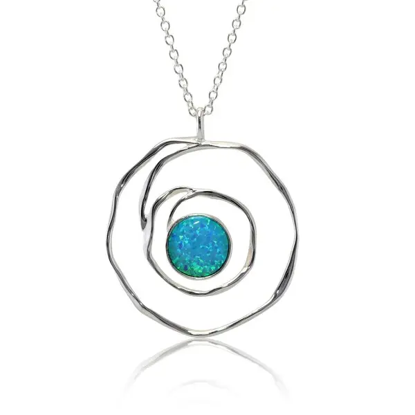 ISLA SILVER Blue / Silver Handmade Spiral Blue Fire Opal Necklace - Blue/silver