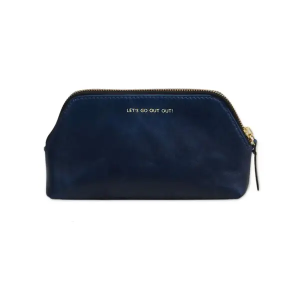 VIDA VIDA Leather Make Up Bag- Let's Go Out Out Navy - Blue