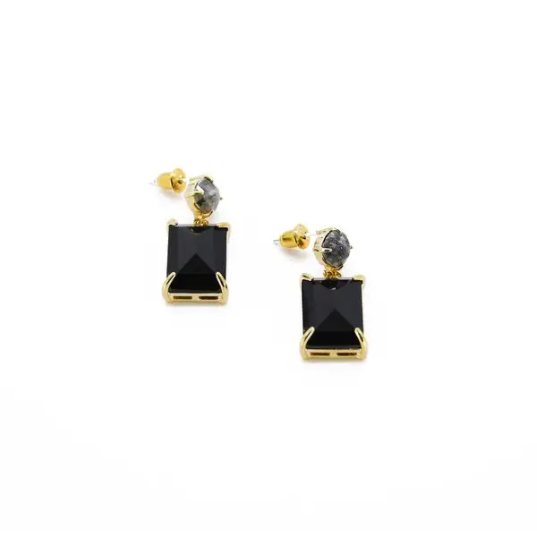 ADIBA Labradorite Jet Gemstone Earring - Black