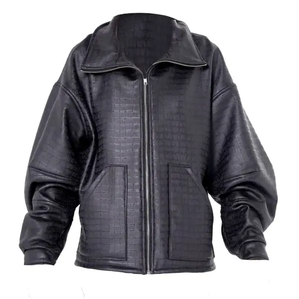 METAMORPHOZA Oversized Croc-effect Jacket In Black - Black/blue