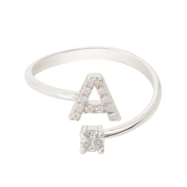 LATELITA Silver / White Initial Ring Silver A - Silver/white