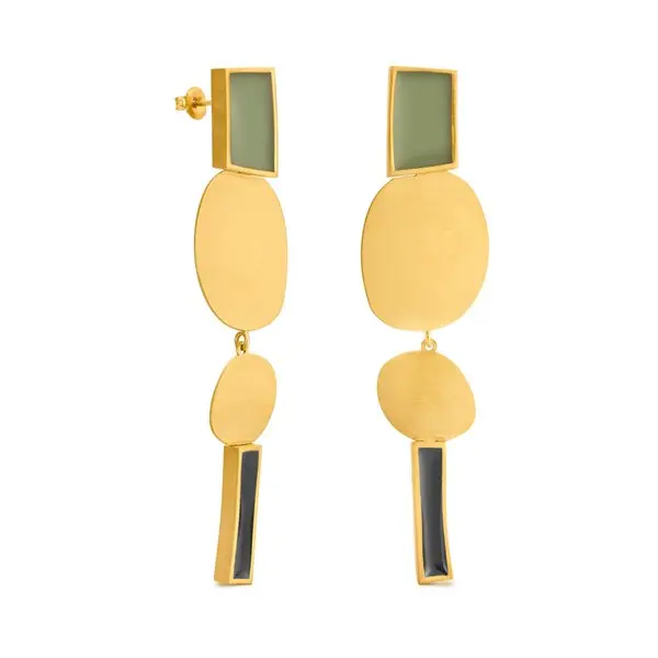 Joidart Extra-long Golden Earrings Collage Multicolored - Yellow