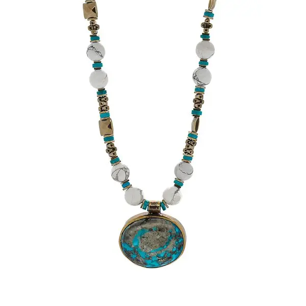 EBRU JEWELRY Blue / White Vintage Style Turquoise Stone Pendant Beaded Necklace Turquoise - Blue/white