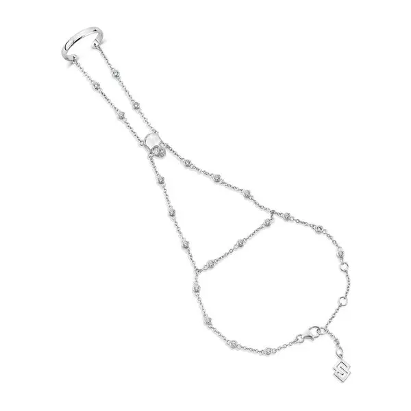 SALLY SKOUFIS White / Silver Peace Hand Chain With Made White Diamonds In Sterling Silver - White/silver