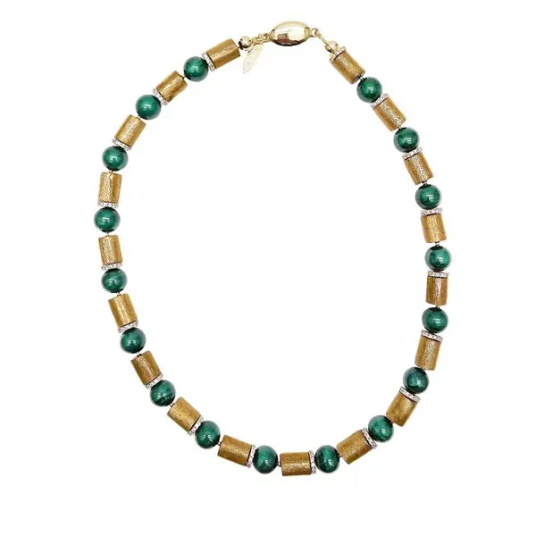 FARRA En Coral With Green Malachite Necklace - Gold