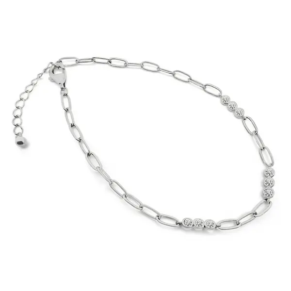 CLEMENCE WREN Triple White Gemstone Bracelet Chain - Silver