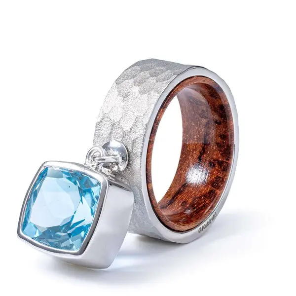 GERMAN KABIRSKI Nixie Silver Ring With Cushion Topaz And Rosewood Core
