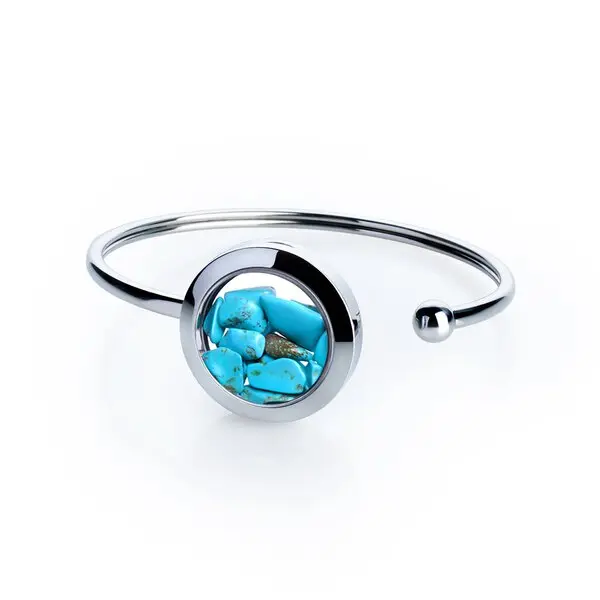 MY LITTLE NATURE Silver / Blue Turquoise Bracelet – Stainless Steel Jewelry For Healing & Protection Natural Crystals - Silver/blue
