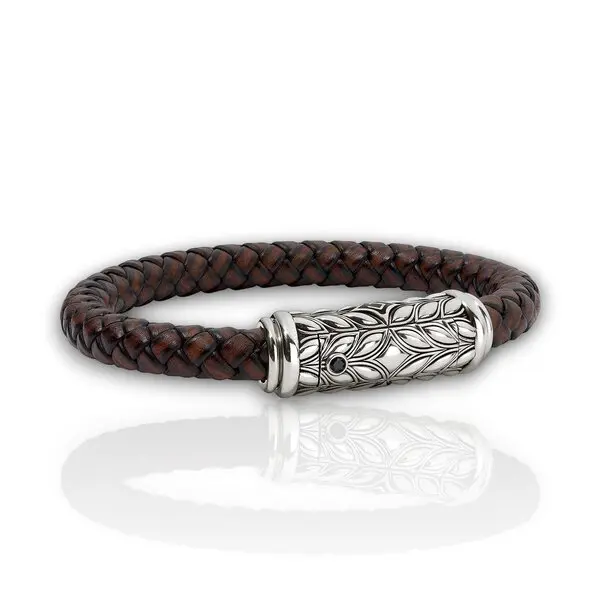 DANEILA LÉON Brown / Silver Sterling Silver Brown Leather Bracelet With Diamonds - Brown/silver