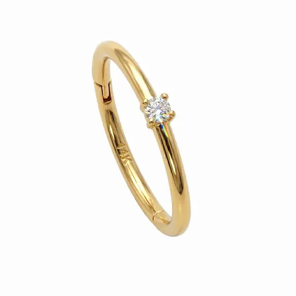 Zahav Jewelry 14k Solid Natural Diamond Clicker Hoop - Gold