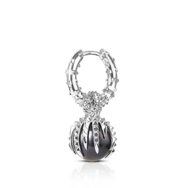 KASUN LONDON The Dragon & The Pearl Hoop Earrings - Silver