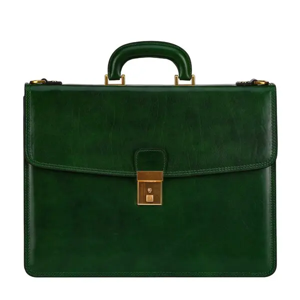 TIME RESISTANCE Leather Briefcase The Sound Of The Mountain - Green