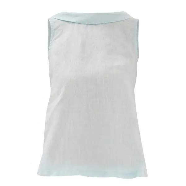 Haris Cotton Boat Neckline Sleeveless Linen Top With Deep V Back Ocean Air - Blue