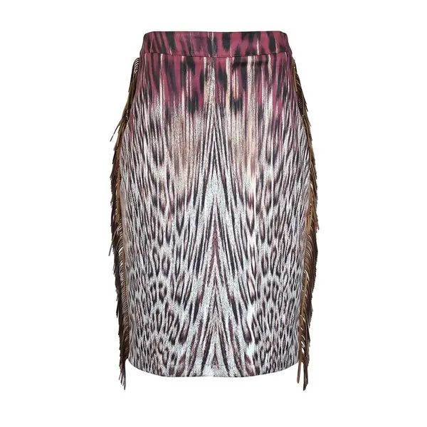 LALIPOP DESIGN Pencil Skirt With Animal Print And Fringe Details - Black