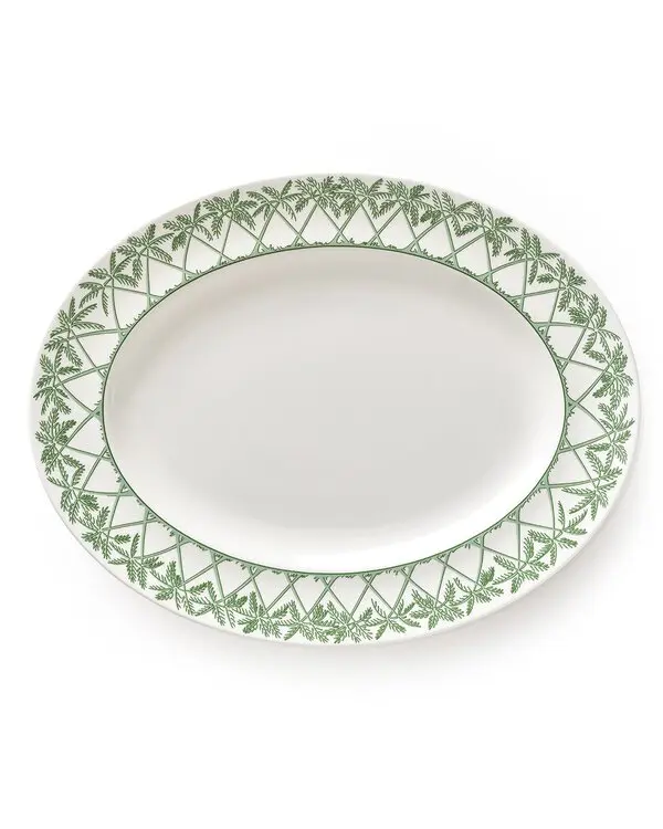 PINK HOUSE Fine Bone China Oval Serving Platter Palms - Green