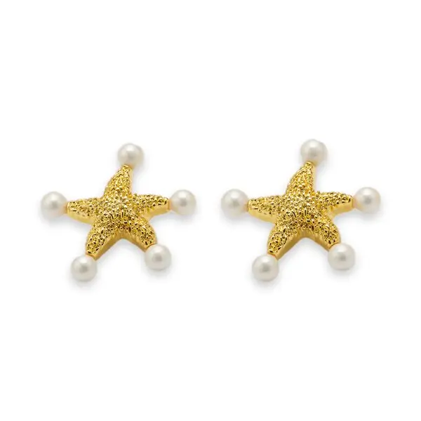 CLASSICHARMS Lila Starfish & Pearl Stud Earrings - Gold