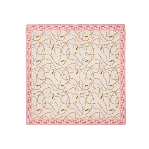 LE PARMENTIER Heritage Chain And Pearls Silk Square Scarf Rose - Pink