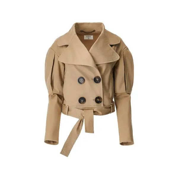 LITA COUTURE Statet Jacket With Oversized Lapels In Beige - Brown