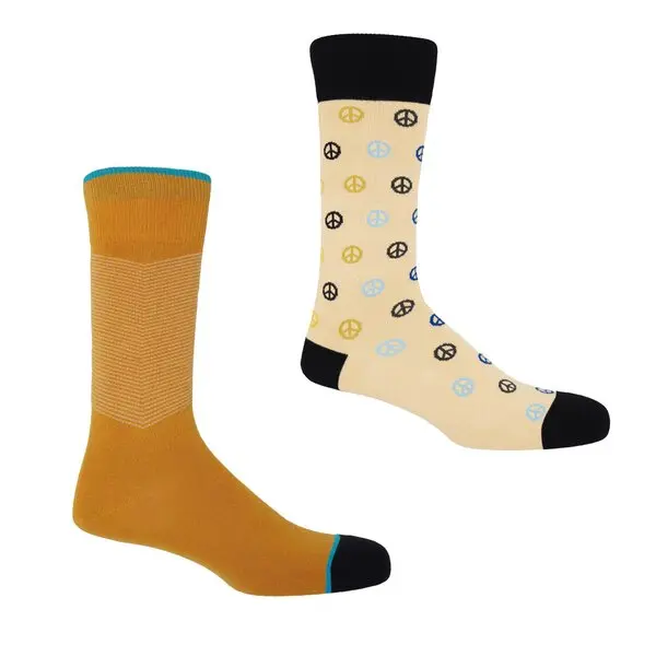 PEPER HAROW - MADE IN ENGLAND Peace Beige & Chevron Amber Socks Bundle - Yellow