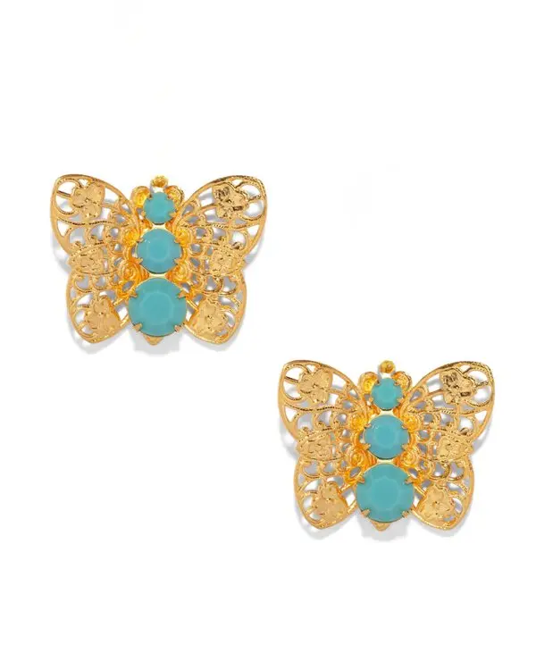 THE PINK REEF Filagree Butterfly Stud In Turquoise - Blue