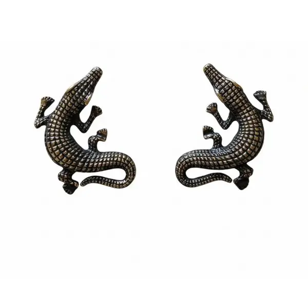 SILVER & ELEGANT The Antique Bronze Croc Studs - Grey