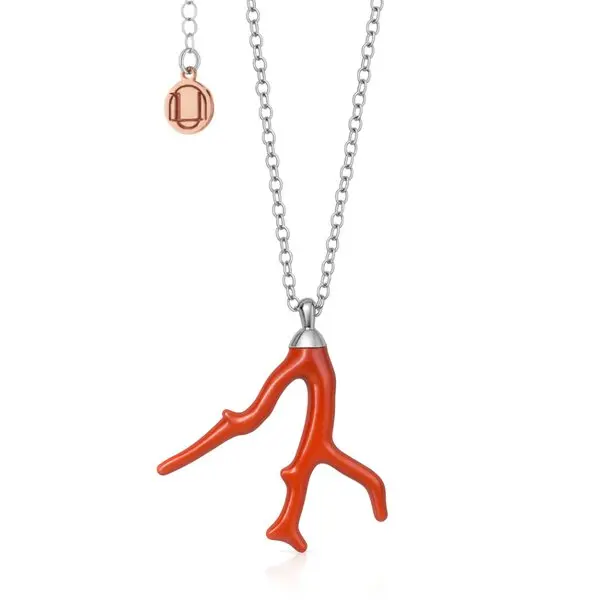 UNALOE Silver / Red Natural Red Coral Branch Necklace In Sterling Silver Italian Handmade Good Luck Charm - Silver/red