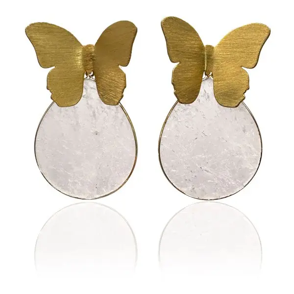 RARE MATTERS JEWELRY Neutrals / Spring Butterfly Clear Quartz Statet Earrings - Gold