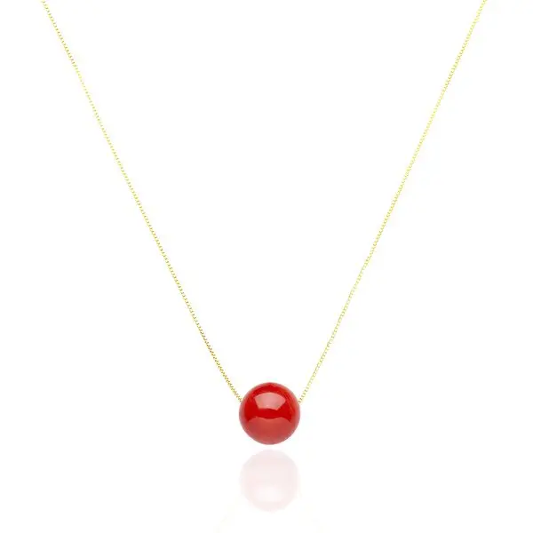 UNALOE Red / Gold Gold Plated Red Coral Necklace – Coral Sphere Pendant With Venetian Chain, Elegant Minimalist Jewelry - Red/gold