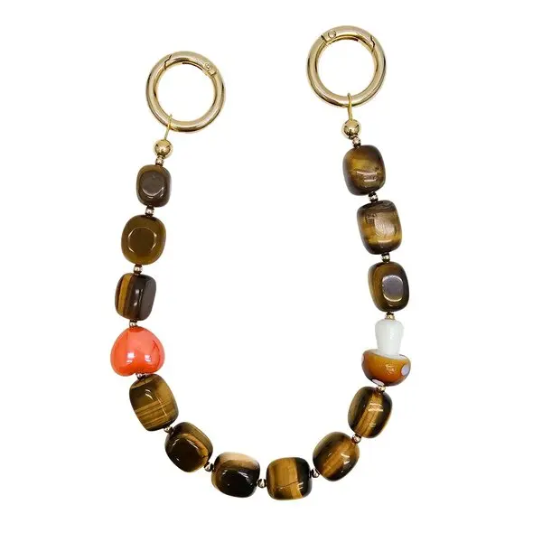 FARRA Nugget Tiger Eye Stone With Mushroom And Heart Short Phone Strap - Brown