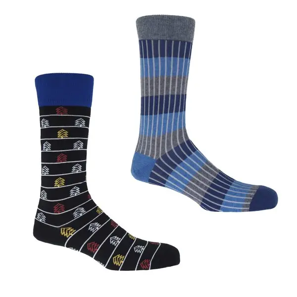 PEPER HAROW - MADE IN ENGLAND Chord Blue & Christmas Tree Black Socks Bundle - Black/blue
