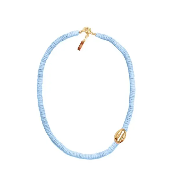 ADRIANA PAPPAS DESIGNS Heishi Mini Gold Shell Choker Blue - Blue/yellow