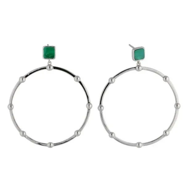 BERMUDA WATCH COMPANY Annie Apple Sterling Green Malachite Stud, Bobble Large Hoop Earrings - Silver