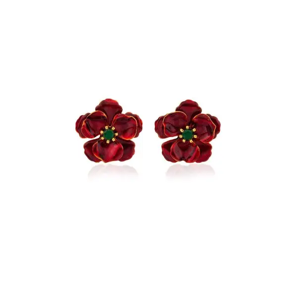 MILOU JEWELRY Sheer Viola Flower Earrings - Red