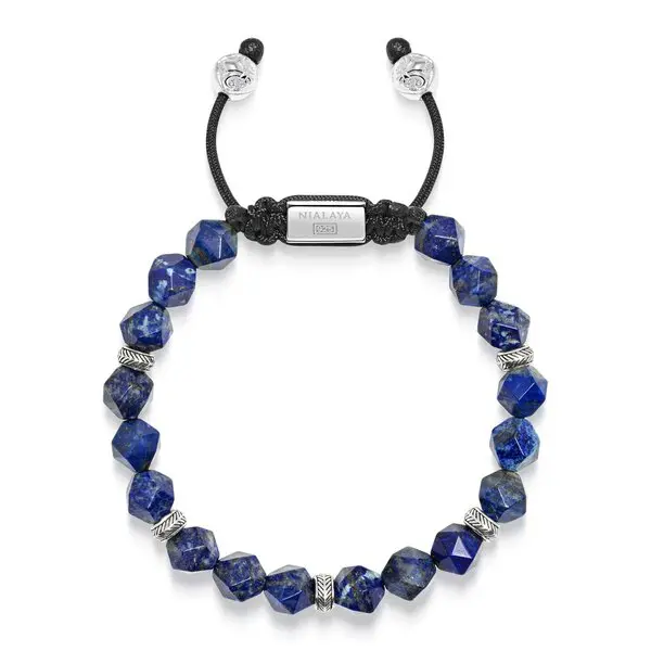 NIALAYA JEWELRY Sterling Silver Faceted Beaded Bracelet With Lapis Lazuli - Blue