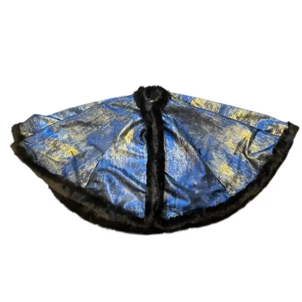SUKI WANG LONDON Navy Gold Wool Silk Poncho Cape - Black