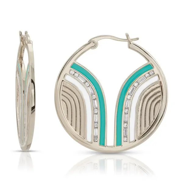 GLAMROCKS JEWELRY South Beach Hoops- Turquoise/white - Silver