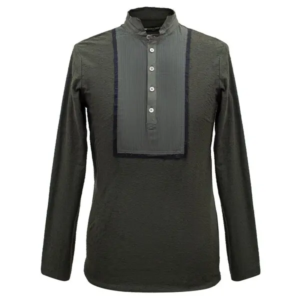 SMART AND JOY Long-sleeves T-shirt With Topstitched Bib And High Collar - Green