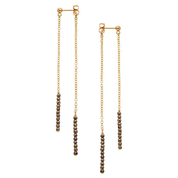 HEATHER HAWKINS Front Back Extra Tiny Gemstone Duster Earrings Filled Pyrite - Gold