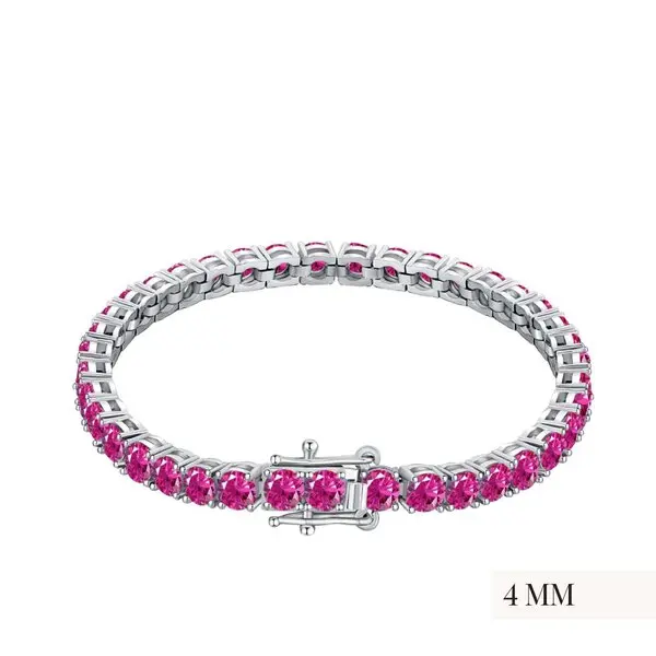 VIVIANA HALIL Silver / Pink The Rosa Tenné Premium Zirconia Bracelet In Sterling Silver Mm - Silver/pink