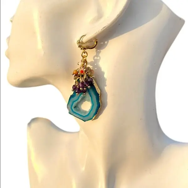 SIBYLLA DELPHICA Turquoise Agate Gold Drop Earrings - Blue