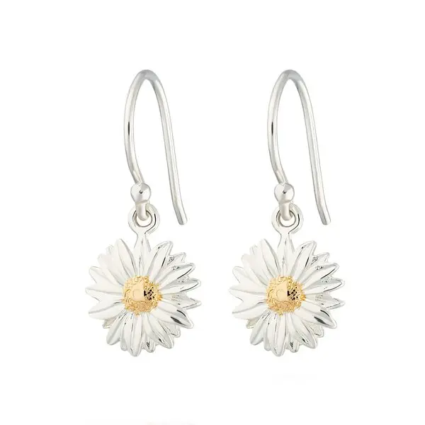 LILY CHARMED Silver / Gold Sterling Silver Daisy Hook Earrings - Silver/gold