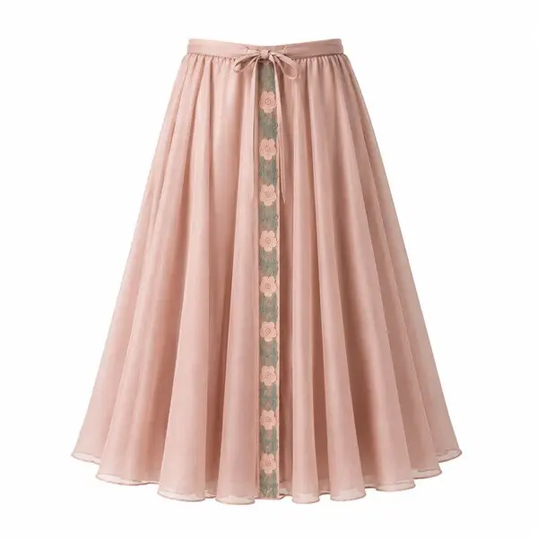 IZABELA MANDOIU Blush Embroidered Tie-waist Midi Skirt - Pink