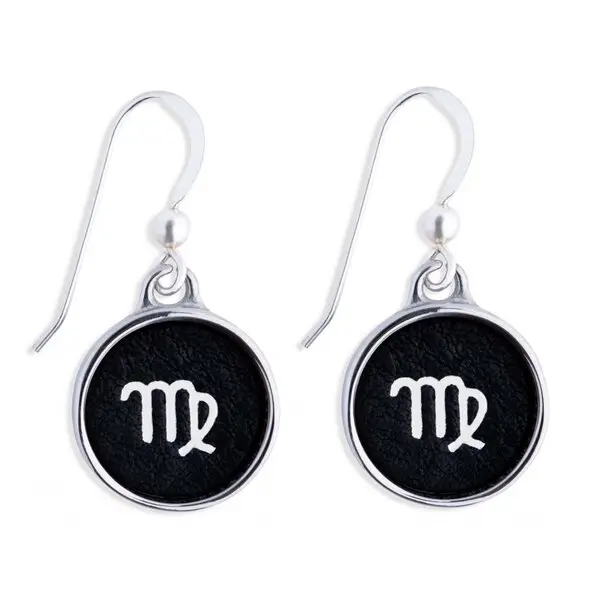 N'DAMUS LONDON Silver / Black Zodiac Virgo Black Leather Earrings - Silver/black