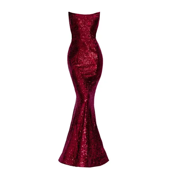 ANGELIKA JOZEFCZYK Merlin Sequin Evening Gown Burgundy - Red