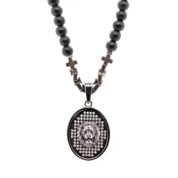 EBRU JEWELRY Black / Silver Black Onyx & Silver Lion Beaded Unique Necklace Black - Black/silver