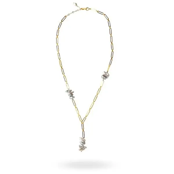 LINYA JEWELLERY Grez Gray Pearl Long Chain Lariat Necklace - Gold