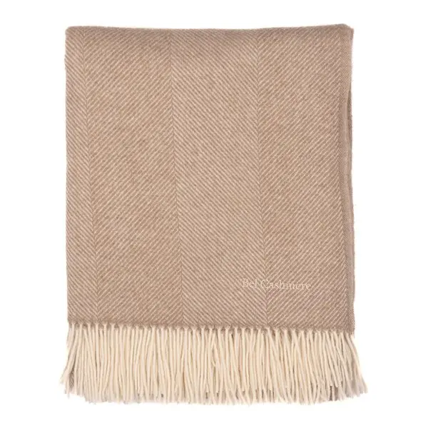 BEL CASHMERE Neutrals Herringbone Cashmere Big Blanket - Beige/brown