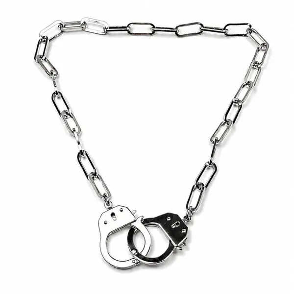 JAGGED HALO JEWELRY Love Bond Handcuff Chain Necklace Stainless Steel Rhodium Plating - Silver
