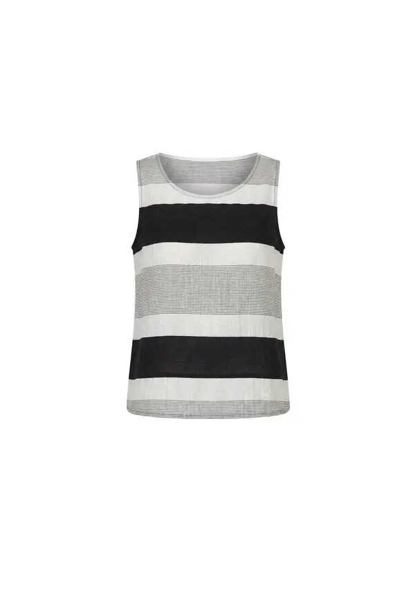 JAMES LAKELAND Striped Linen Blend Sleeveless Button-back Top - Black